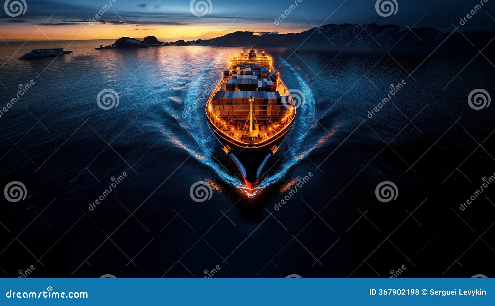 Illuminated Cargo Ship Cruising Digital Waters Royalty-Free Stock Image ...