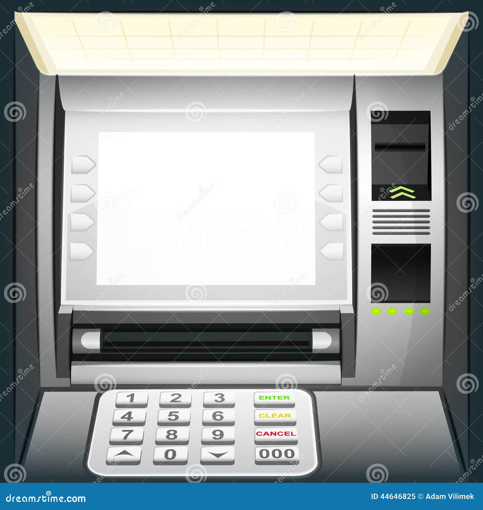 Illuminated Cash Machine with Blank White Screen Stock Vector ...