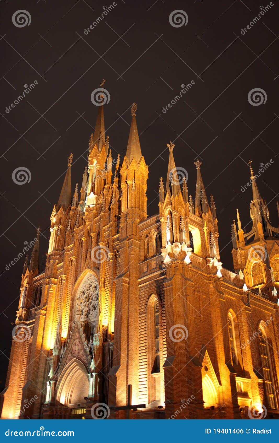 Illuminated Cathedral at Night Stock Photo - Image of illuminated, dame ...