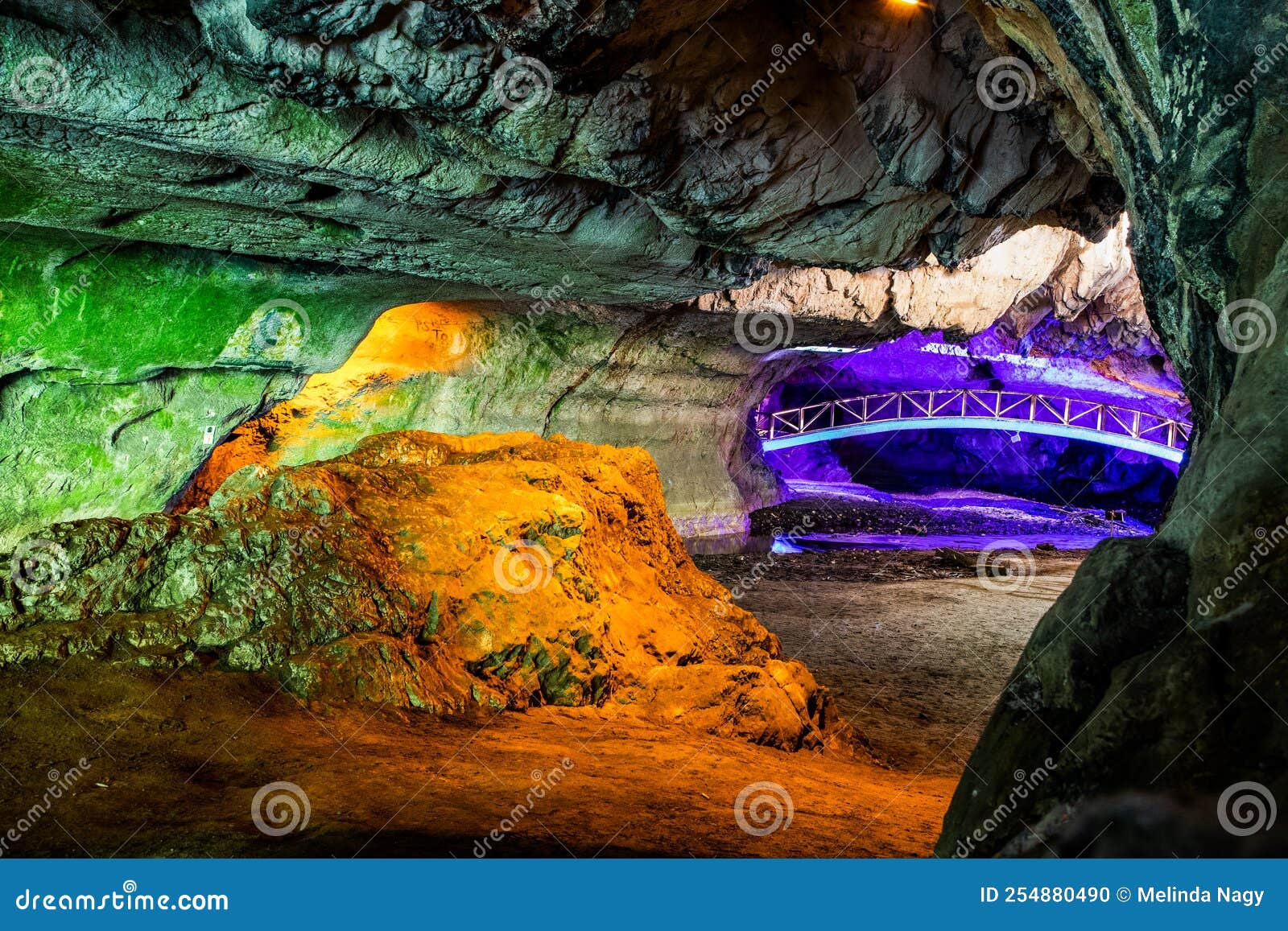 Illuminated Cave in Romania Pestera Bolii Stock Photo - Image of ...