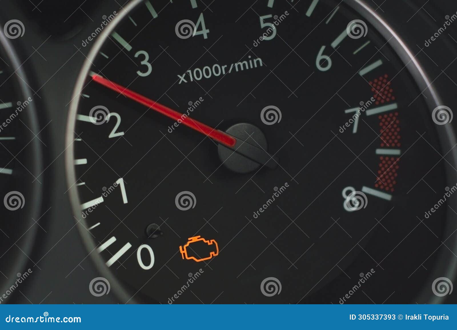 Illuminated Check Engine Light on Car Dashboard Tachometer Stock Image ...