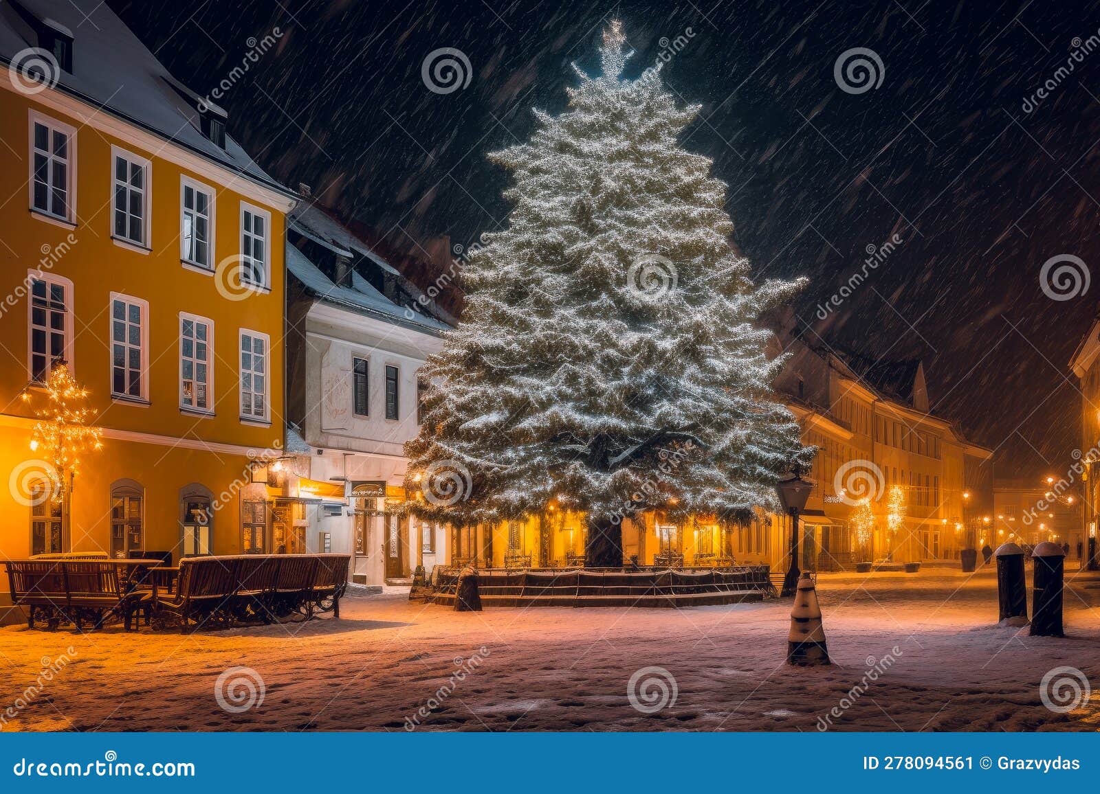 Illuminated Christmas Tree at Town Square. AI Generated Stock ...