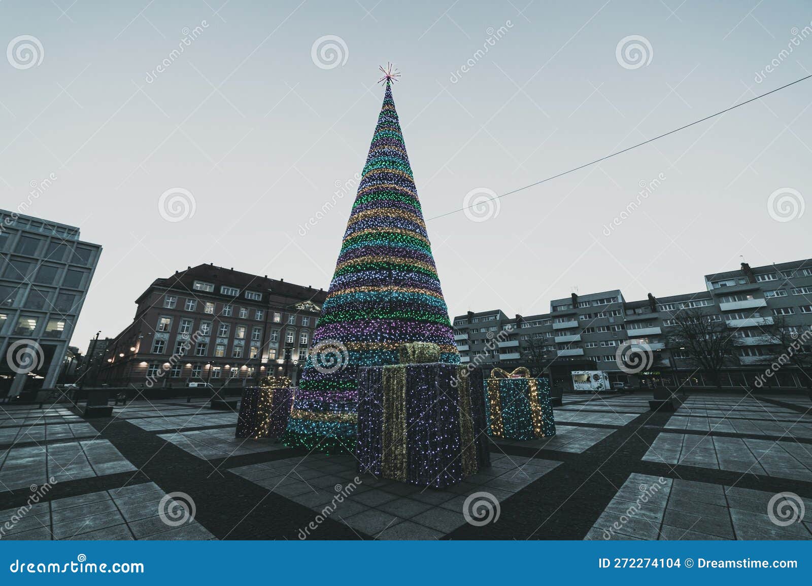 Illuminated Christmas Tree in the City Stock Photo - Image of ...