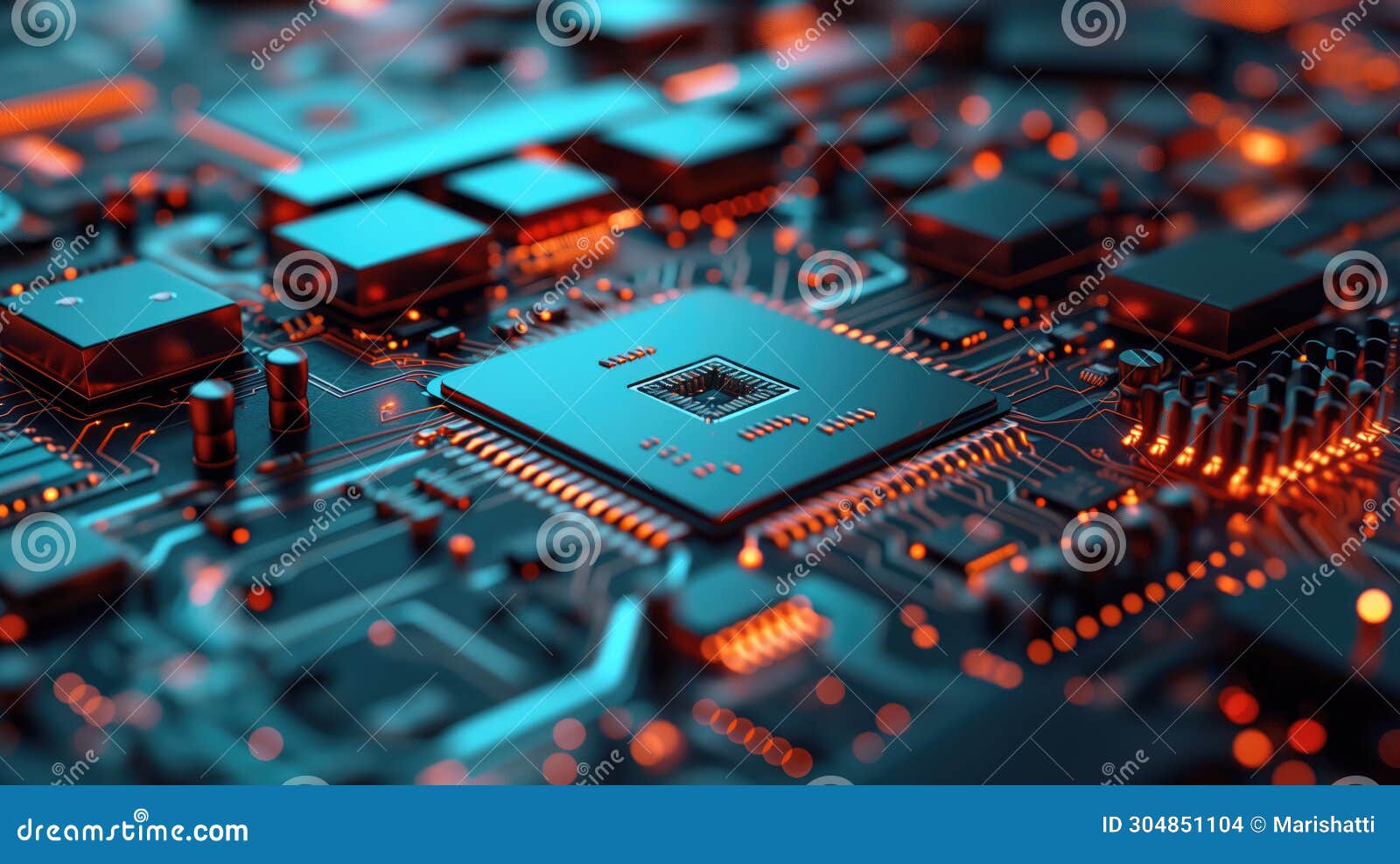 Microprocessor And Conductive Tracks On The Board. Royalty-Free Stock ...