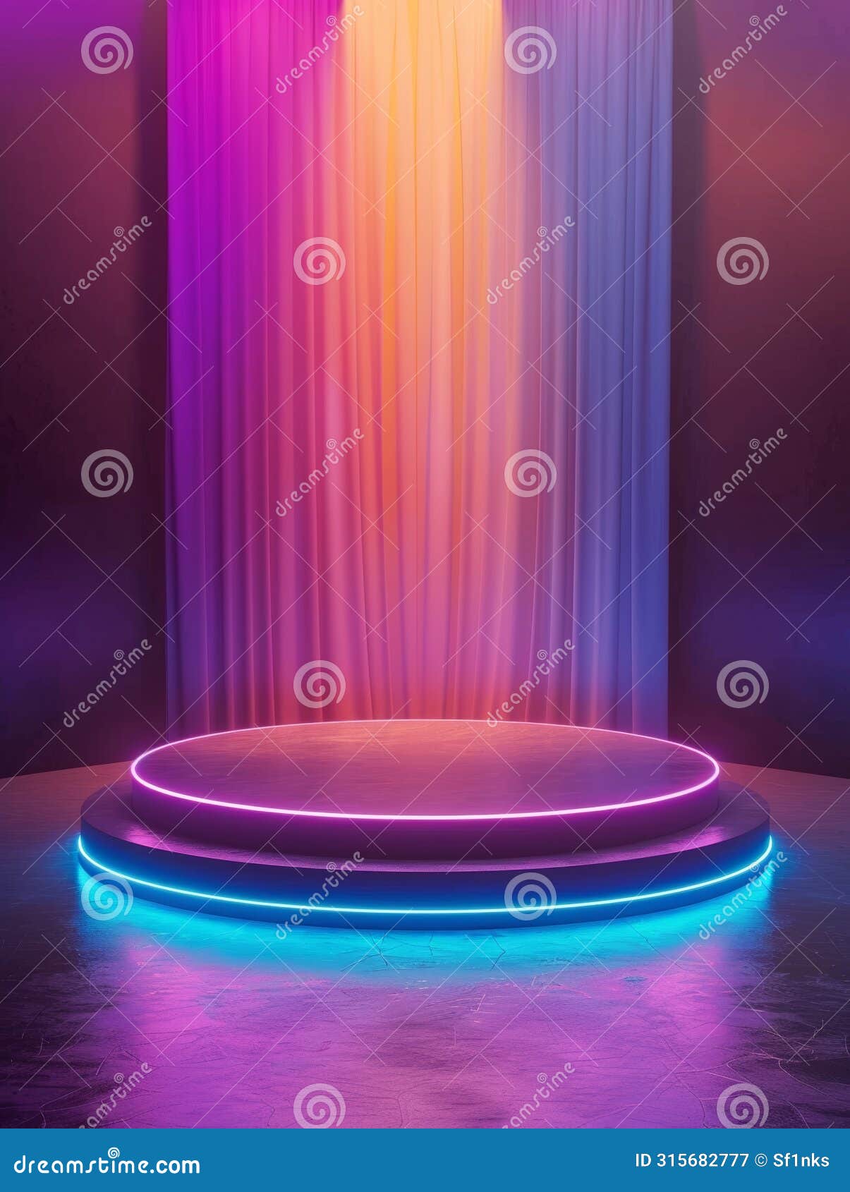 An Illuminated Circular Dais, Ringed with Vibrant Neon Lighting, Stands ...