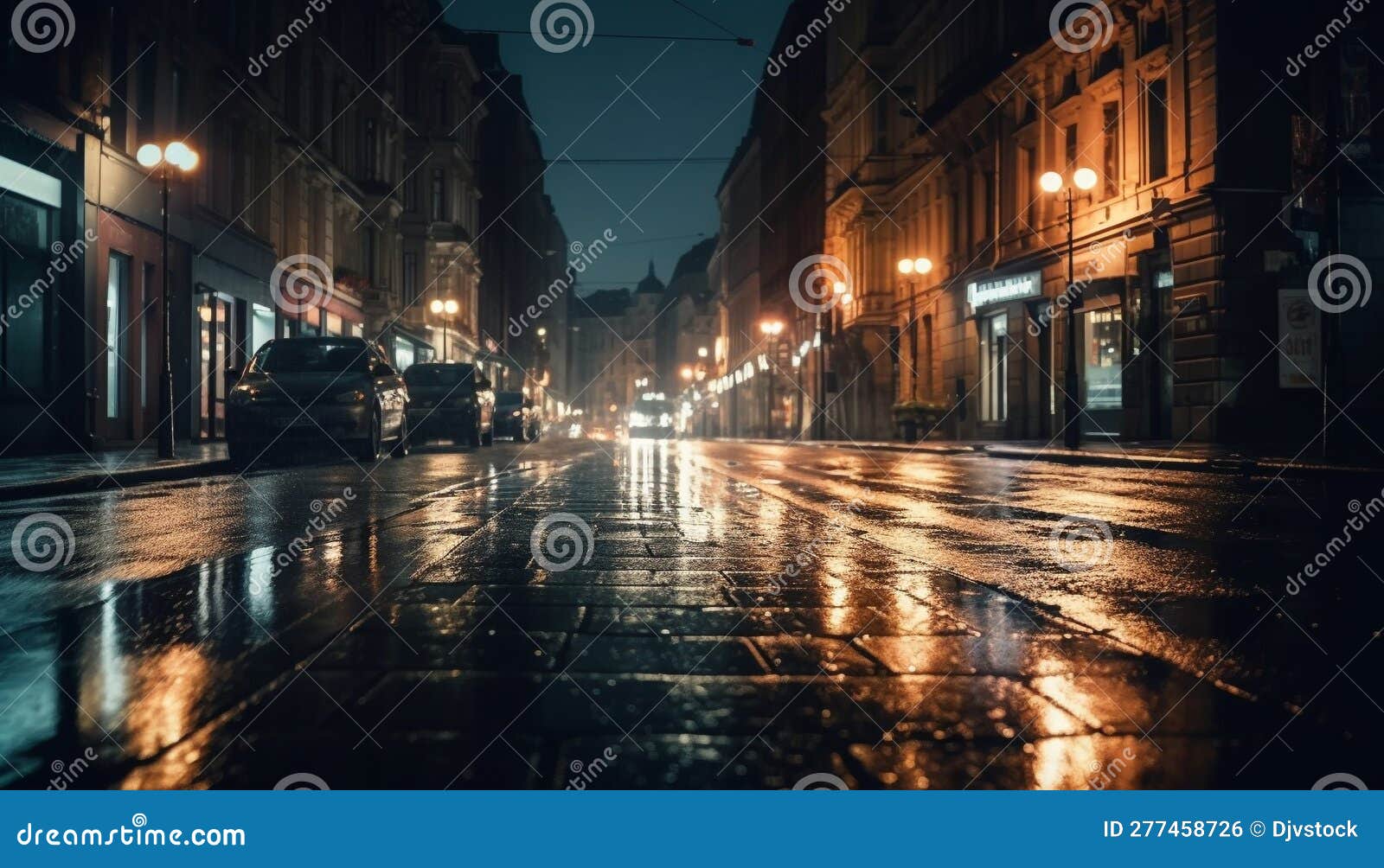 Illuminated City Street, Blurred Motion, Vanishing Point Generated by ...