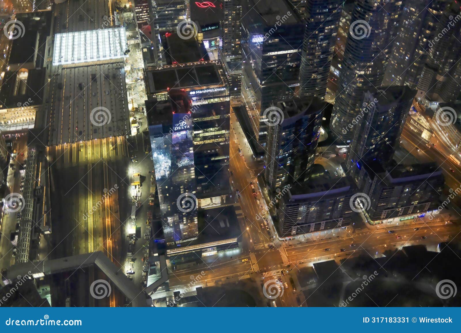 Illuminated Cityscape with Tall Buildings at Night Stock Image - Image ...