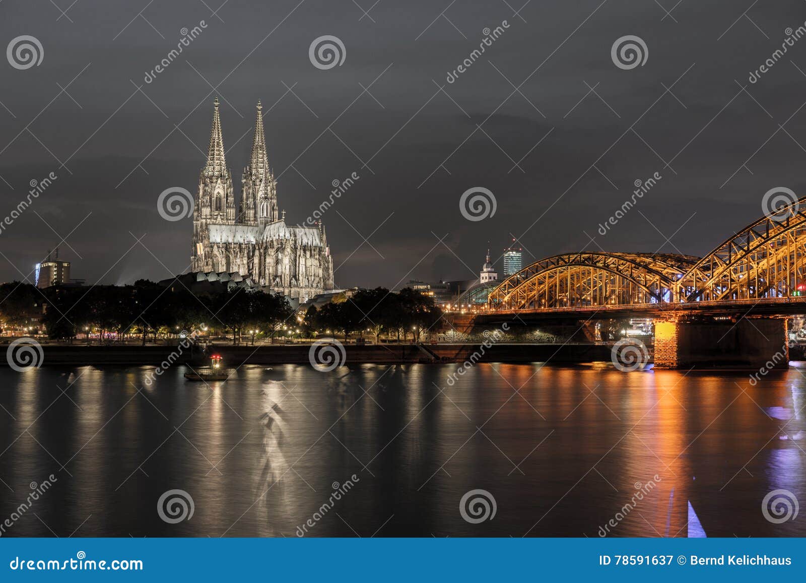 Illuminated Cologne Cathedral at Night in Cologne Stock Image - Image ...