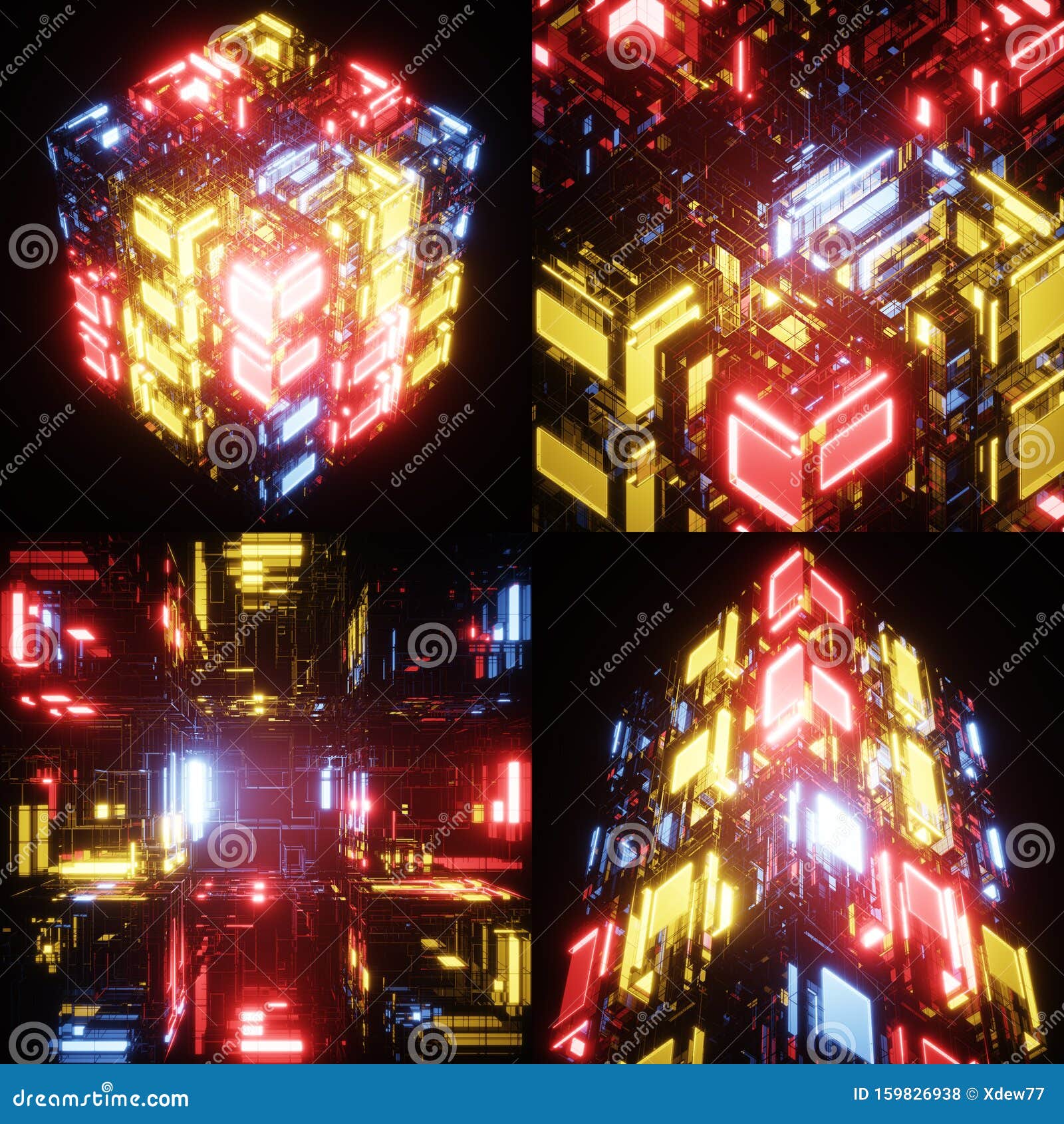 Illuminated Colorful Cube or Cuboid Stock Illustration - Illustration ...