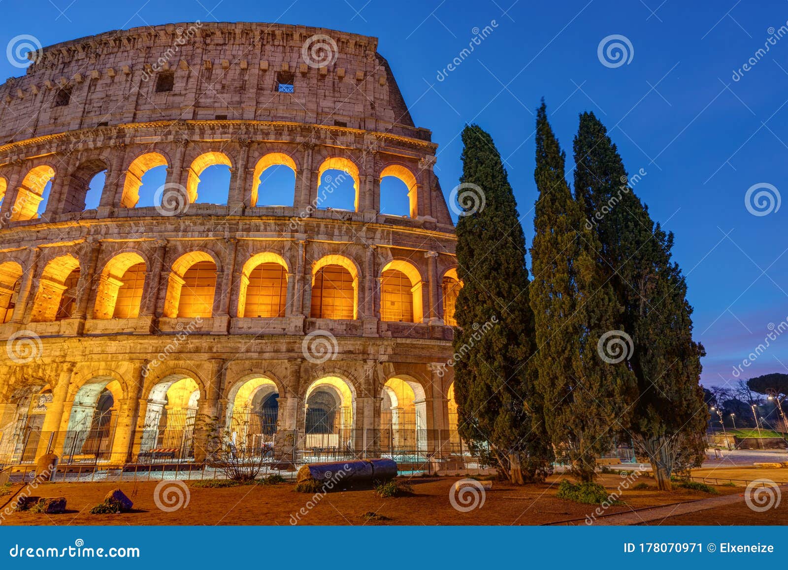 The Illuminated Colosseum in Rome Stock Image - Image of italian ...