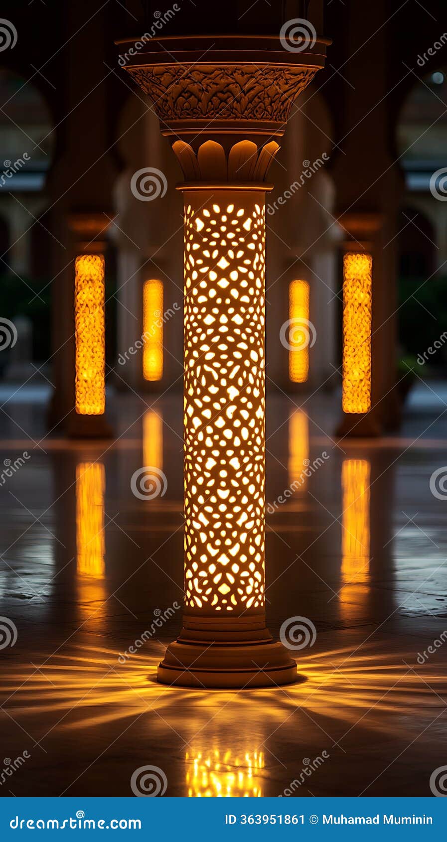 Illuminated Column Walkway On A Modern House Facade Stock Photography ...