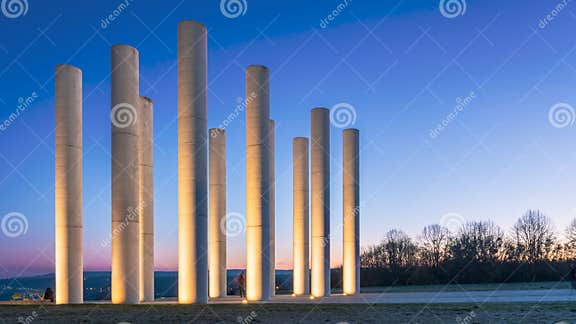 Illuminated Columns Resembling Classic Architectural Structures ...