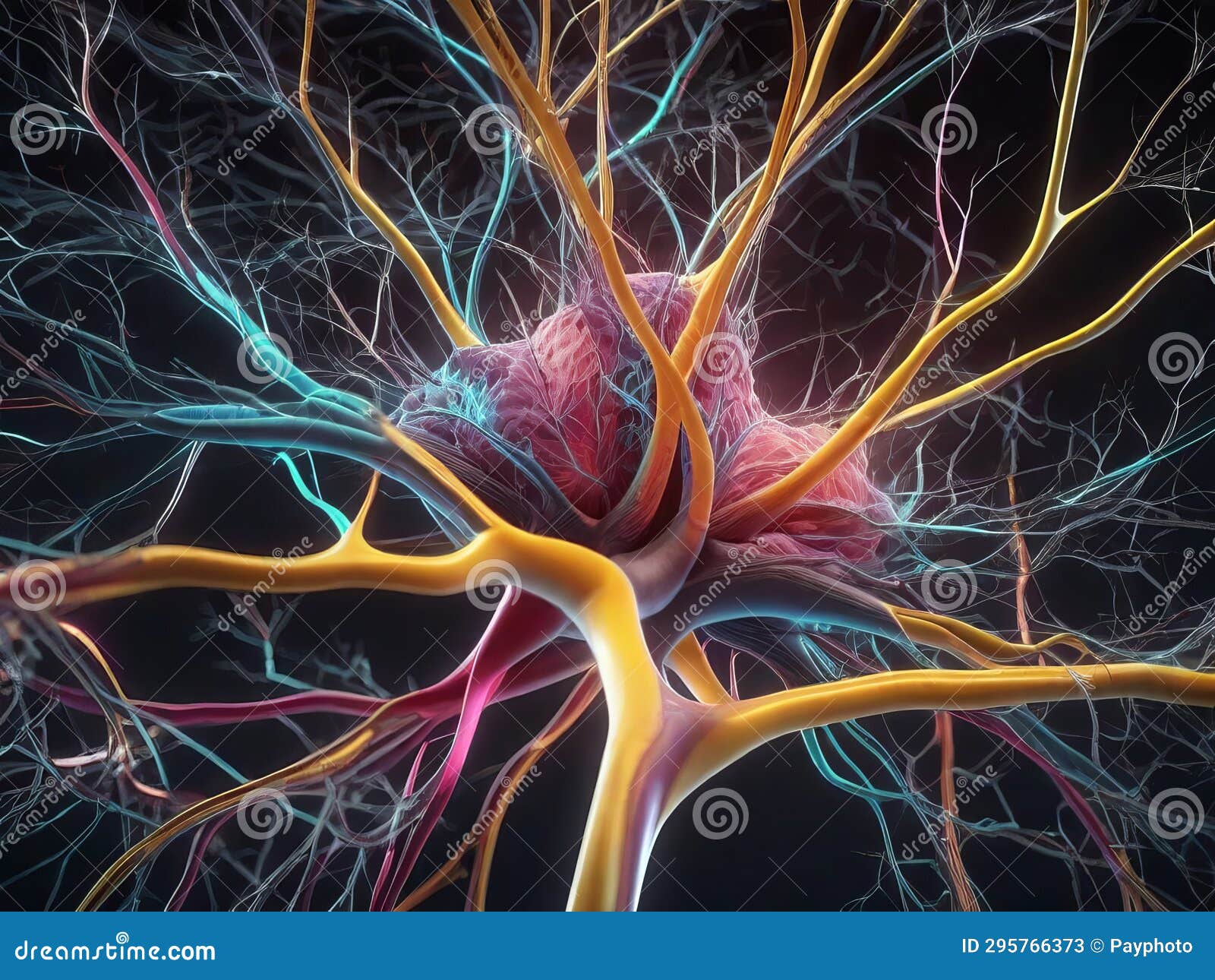Illuminated Complexity: Brain Neurons Close-Up on Black Background ...