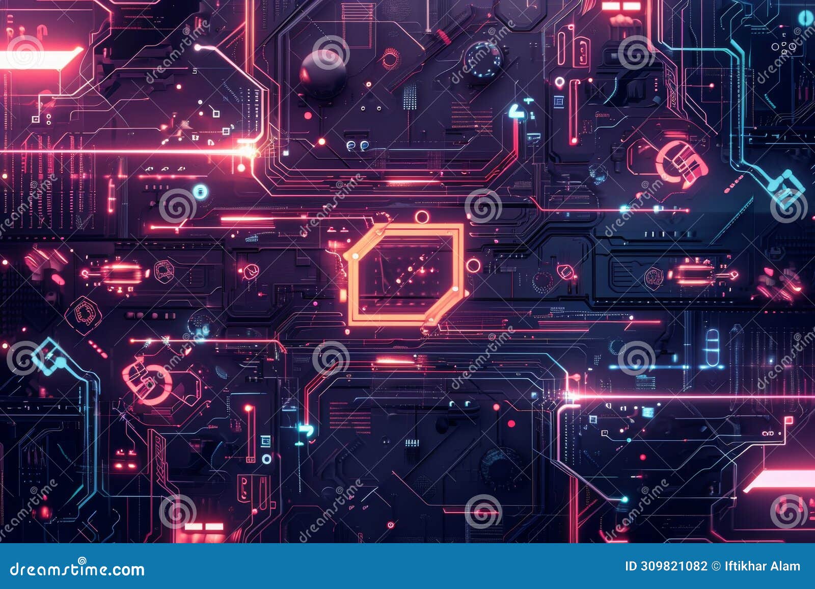 Illuminated Computer Circuit Board, Futuristic Pattern, Incorporating ...