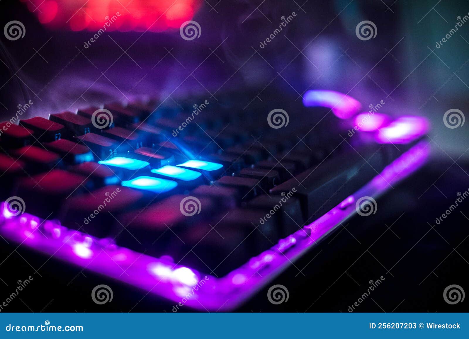 Illuminated Computer Keyboard with Neon Lights Stock Image - Image of ...