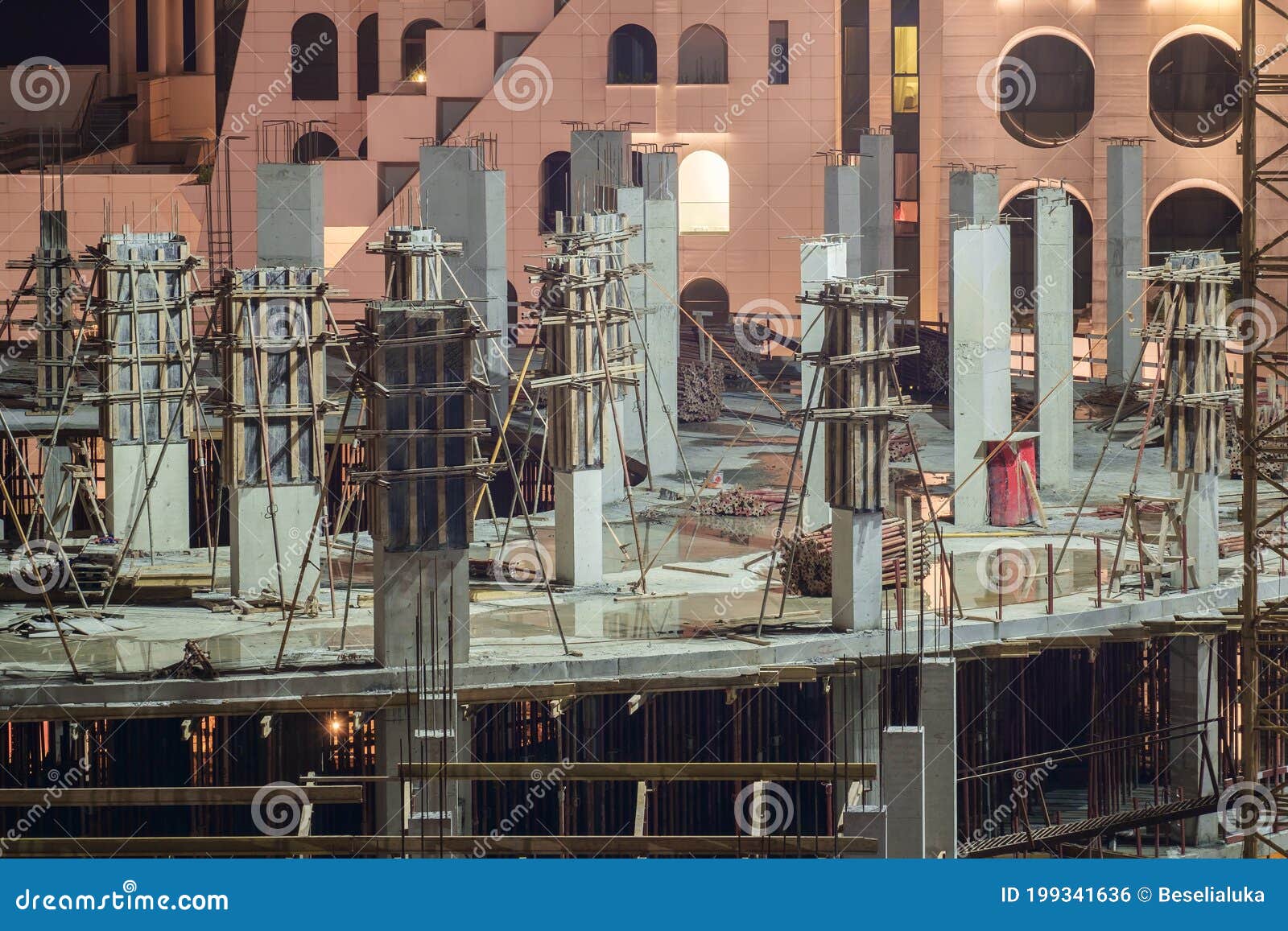 Illuminated Construction Site at Night Stock Photo - Image of outdoor ...