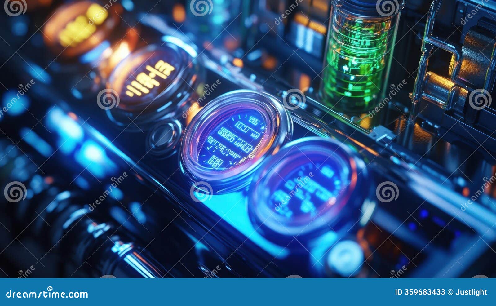 Illuminated Control Panel with Digital Displays Stock Image - Image of ...