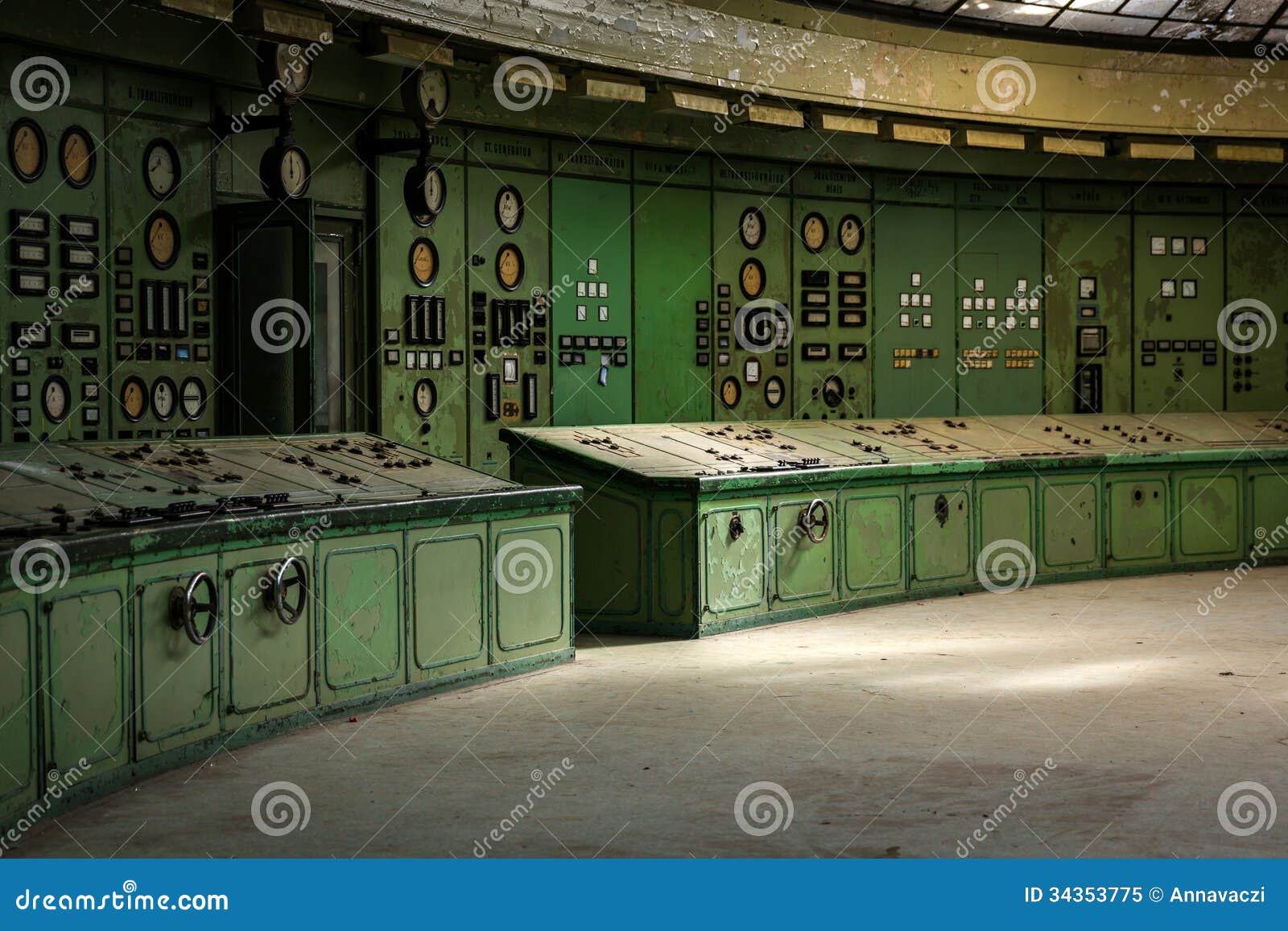 Illuminated Control Room of a Power Plant Stock Image - Image of meter ...