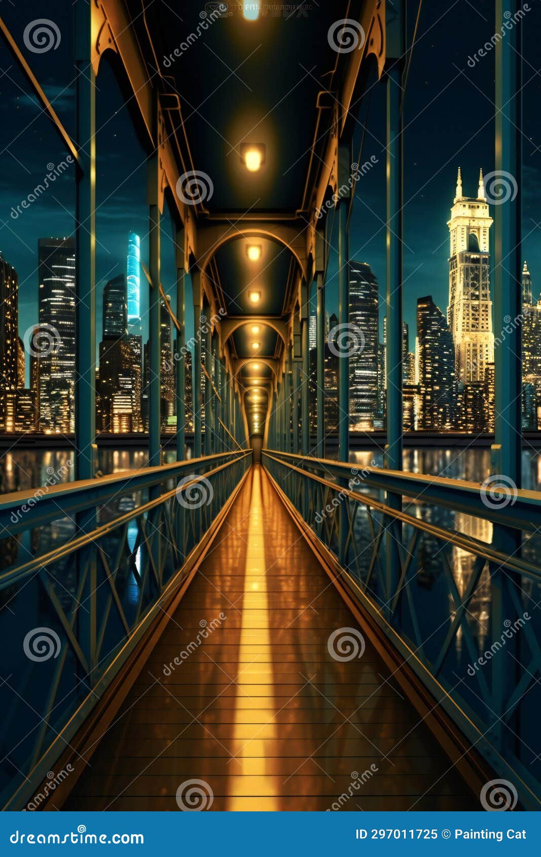 Illuminated Corridor in the City at Night Stock Illustration ...