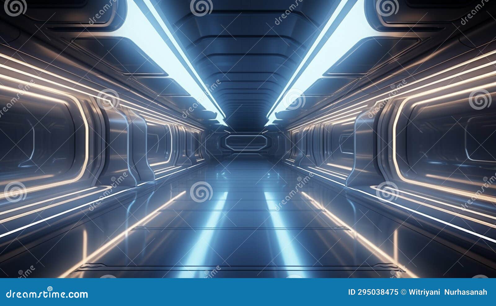 Illuminated Corridor Interior Design. Futuristic Streamlined Interior ...