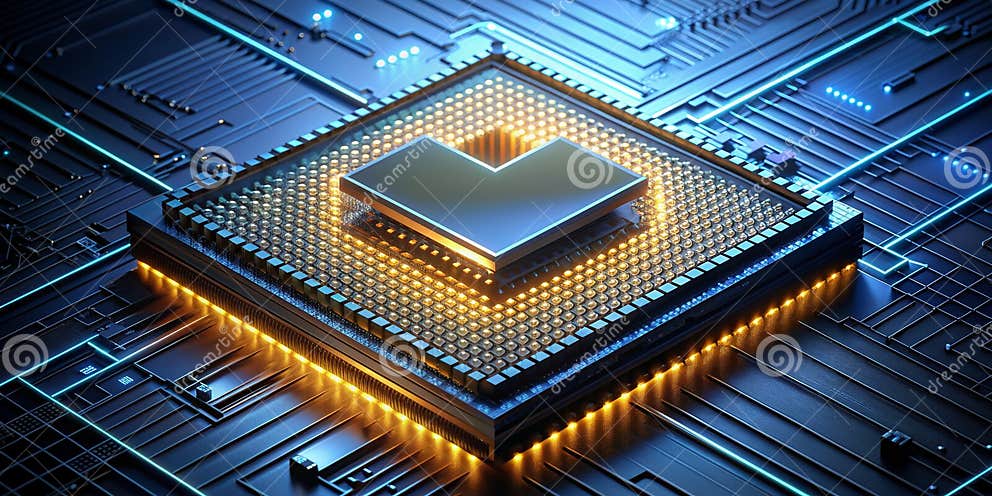 Illuminated CPU Heart of Computing Power AI-Created Content Stock ...