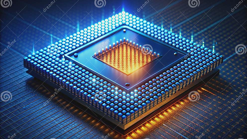 Illuminated CPU Heart of Computing Power Generative AI Stock ...
