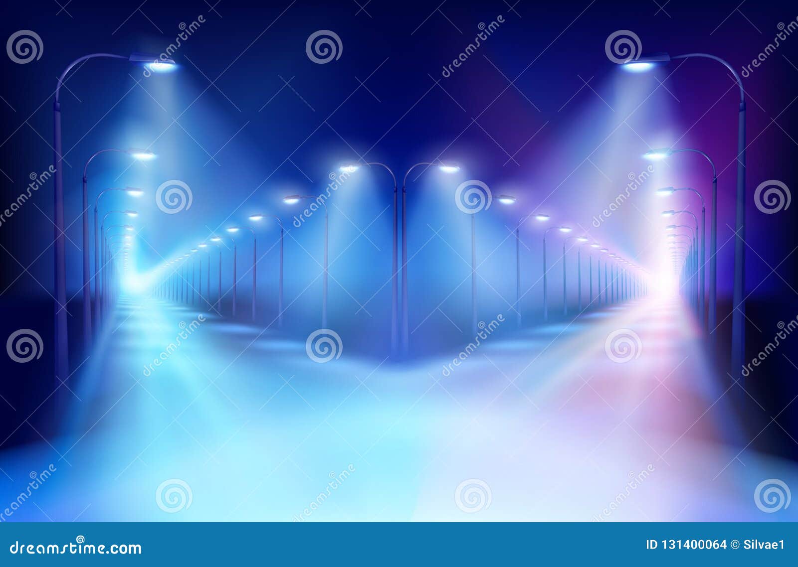 Illuminated Crossroad at Night. Vector Illustration. Stock Vector ...