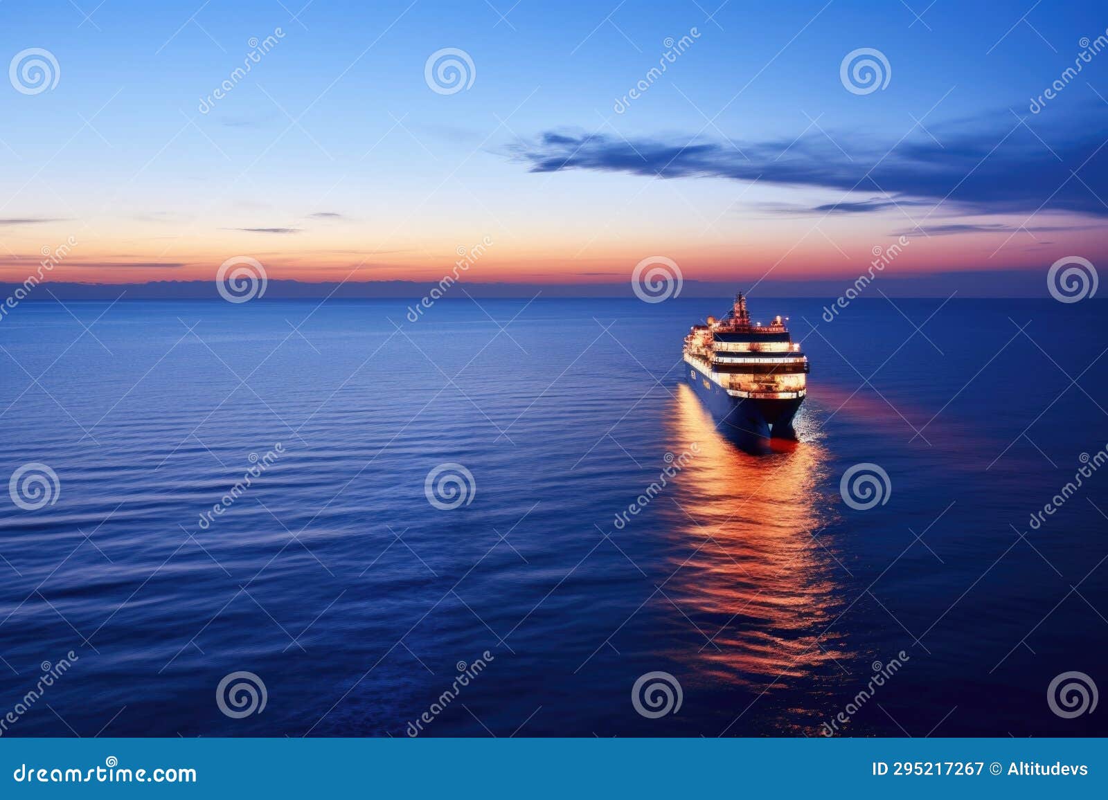 Illuminated Cruise Ship Cruising the Open Sea at Twilight Stock Image ...