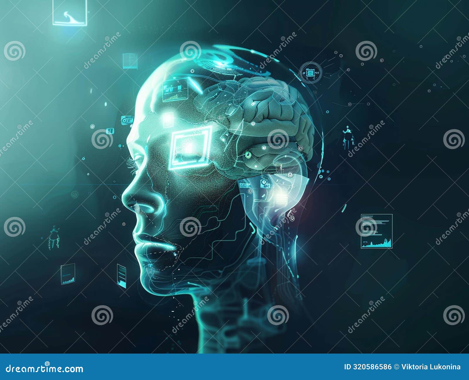 Illuminated Cybernetic Brain Interface Stock Photo - Image of human ...