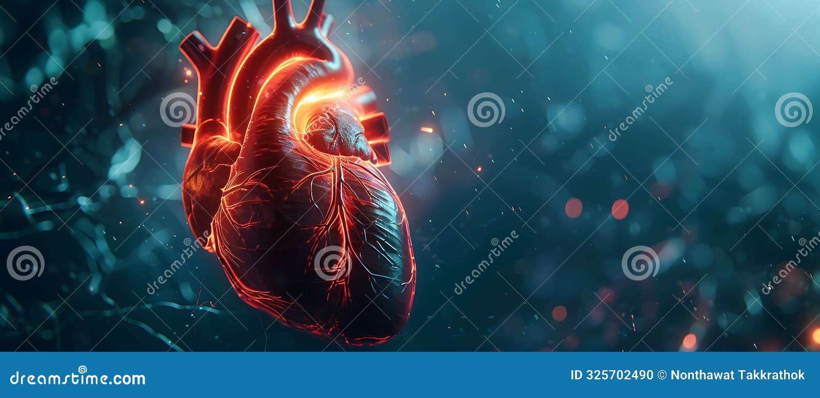 Illuminated 3D Render of Human Heart Displaying Cardiac Muscle ...