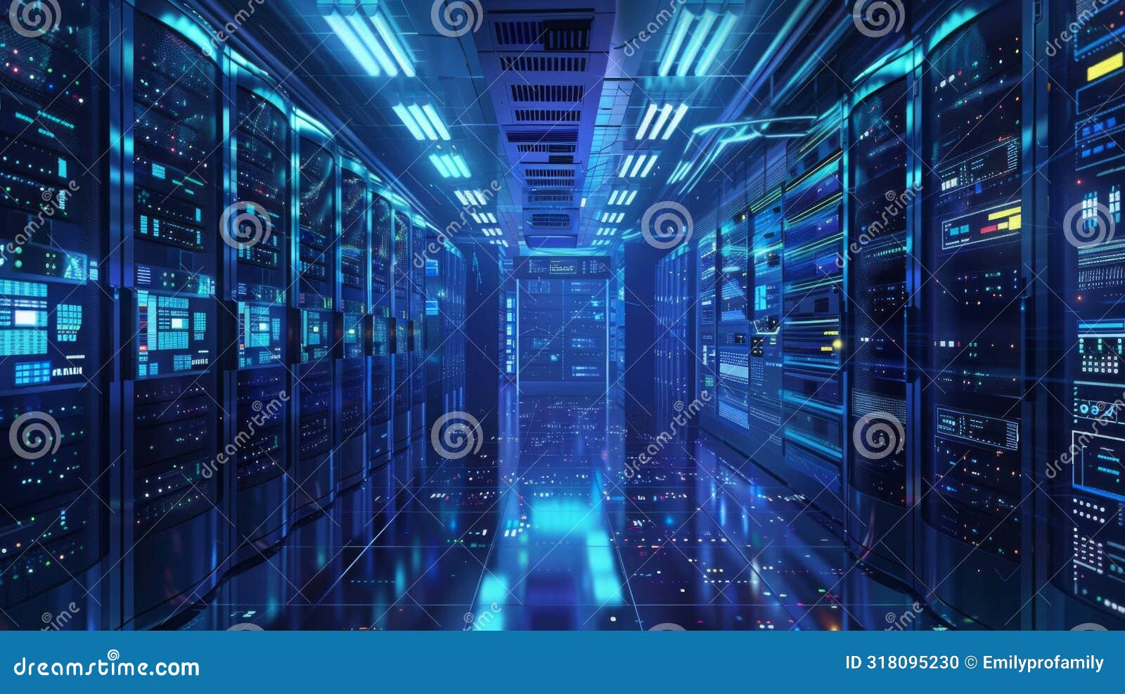 Illuminated Data Center Racks at Night Stock Photo - Image of ...