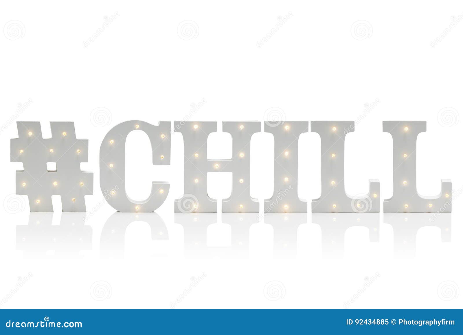 Illuminated Decorative Letters Spelling CHILL Over White Backgr Stock ...