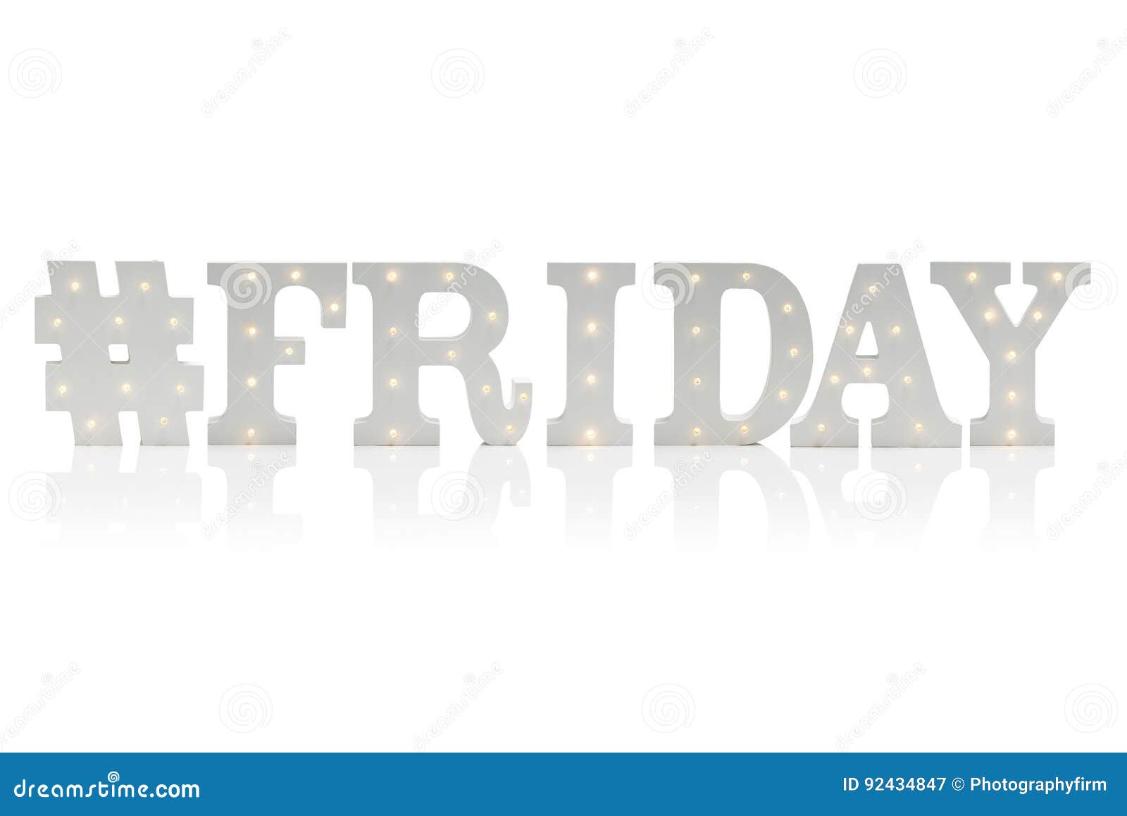 Illuminated Decorative Letters Spelling FRIDAY Over White Backg Stock ...