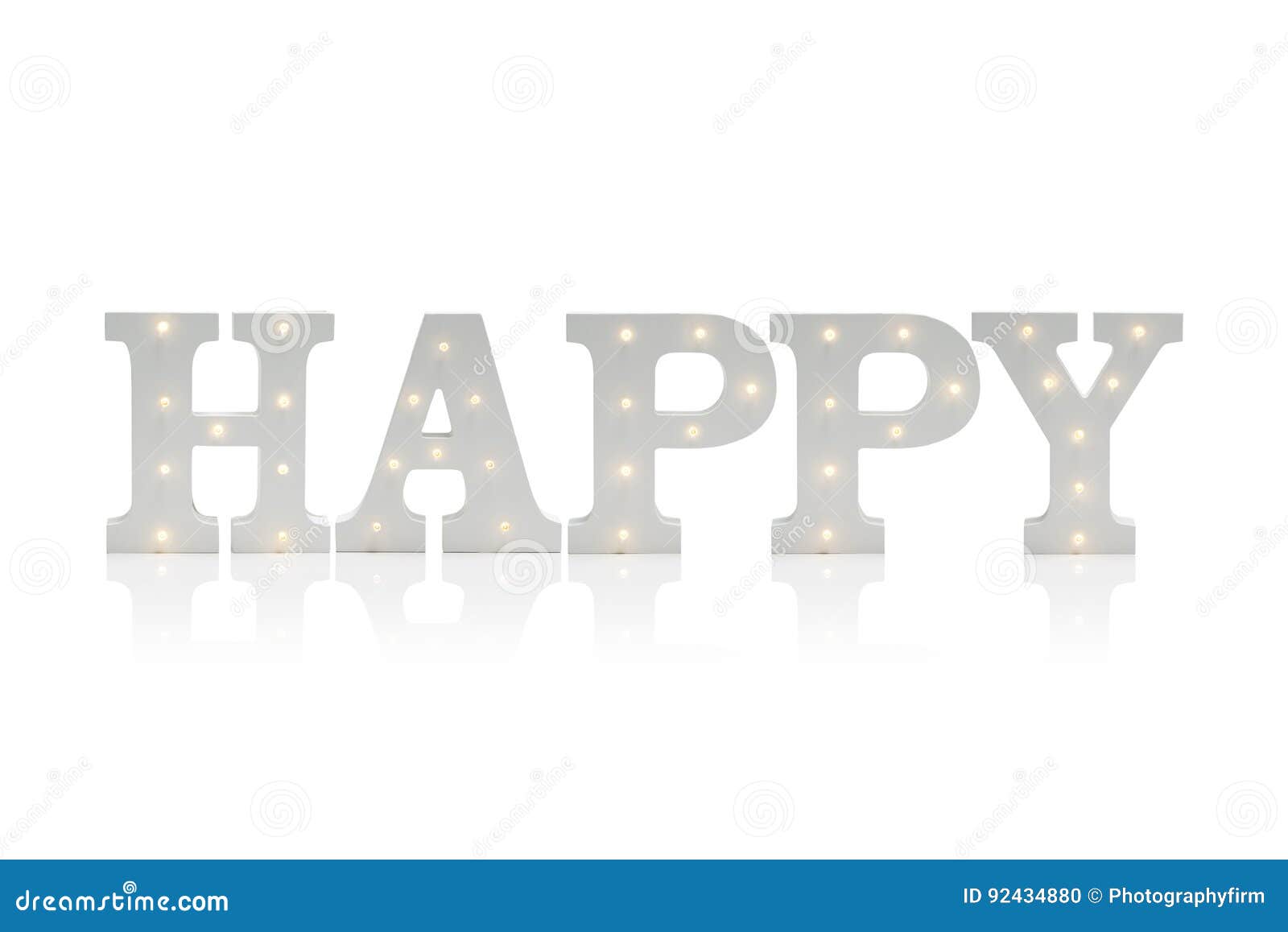 Illuminated Decorative Letters Spelling HAPPY Over White Background ...