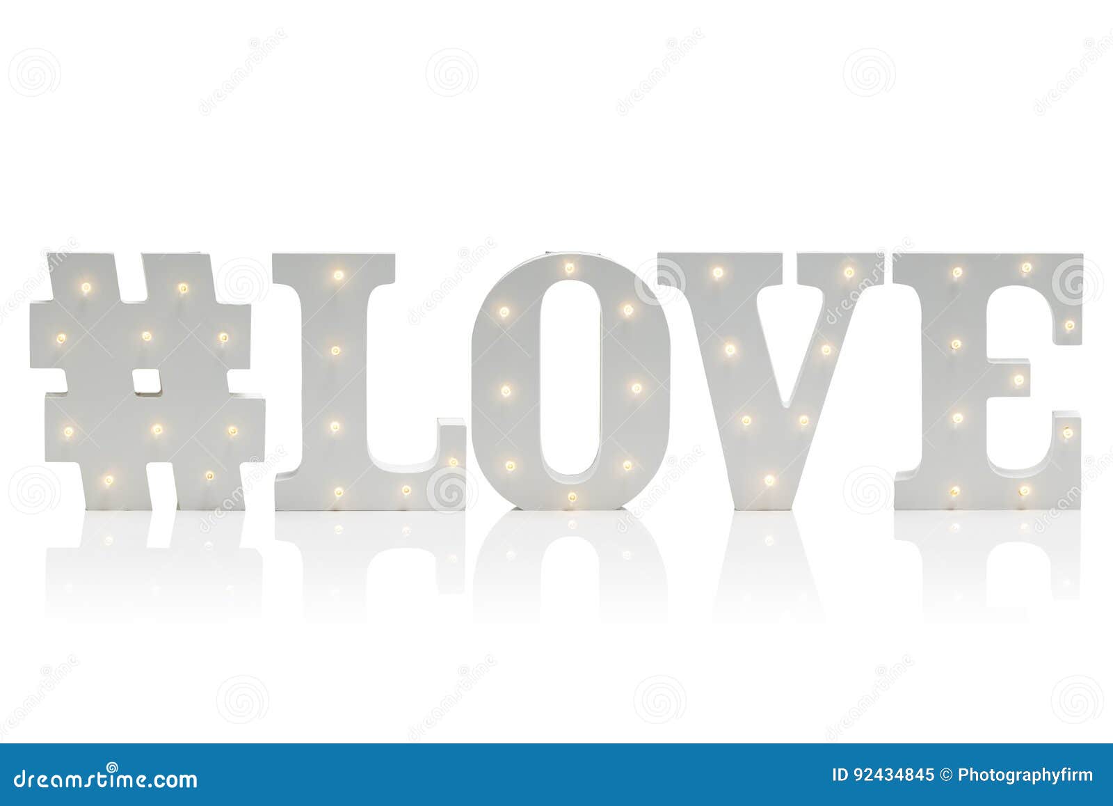 Illuminated Decorative Letters Spelling LOVE Over White Backgro Stock ...