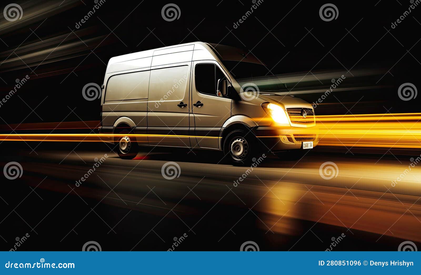 Illuminated Delivery Van Making Fast Deliveries Creating Using ...