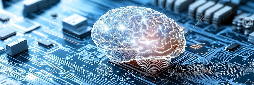 Illuminated Digital Brain Embedded in Circuit Board, Artificial ...