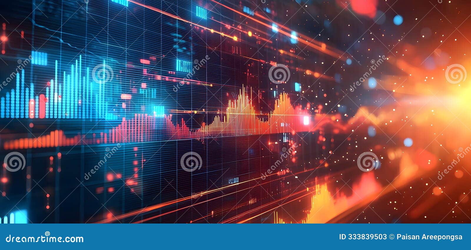 Illuminated Digital Data Visualization Showcasing Dynamic Trends And Multiple Data Patterns ...
