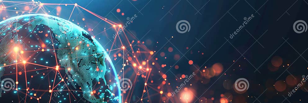 Illuminated Digital Globe with Interconnected Network Nodes Against a ...