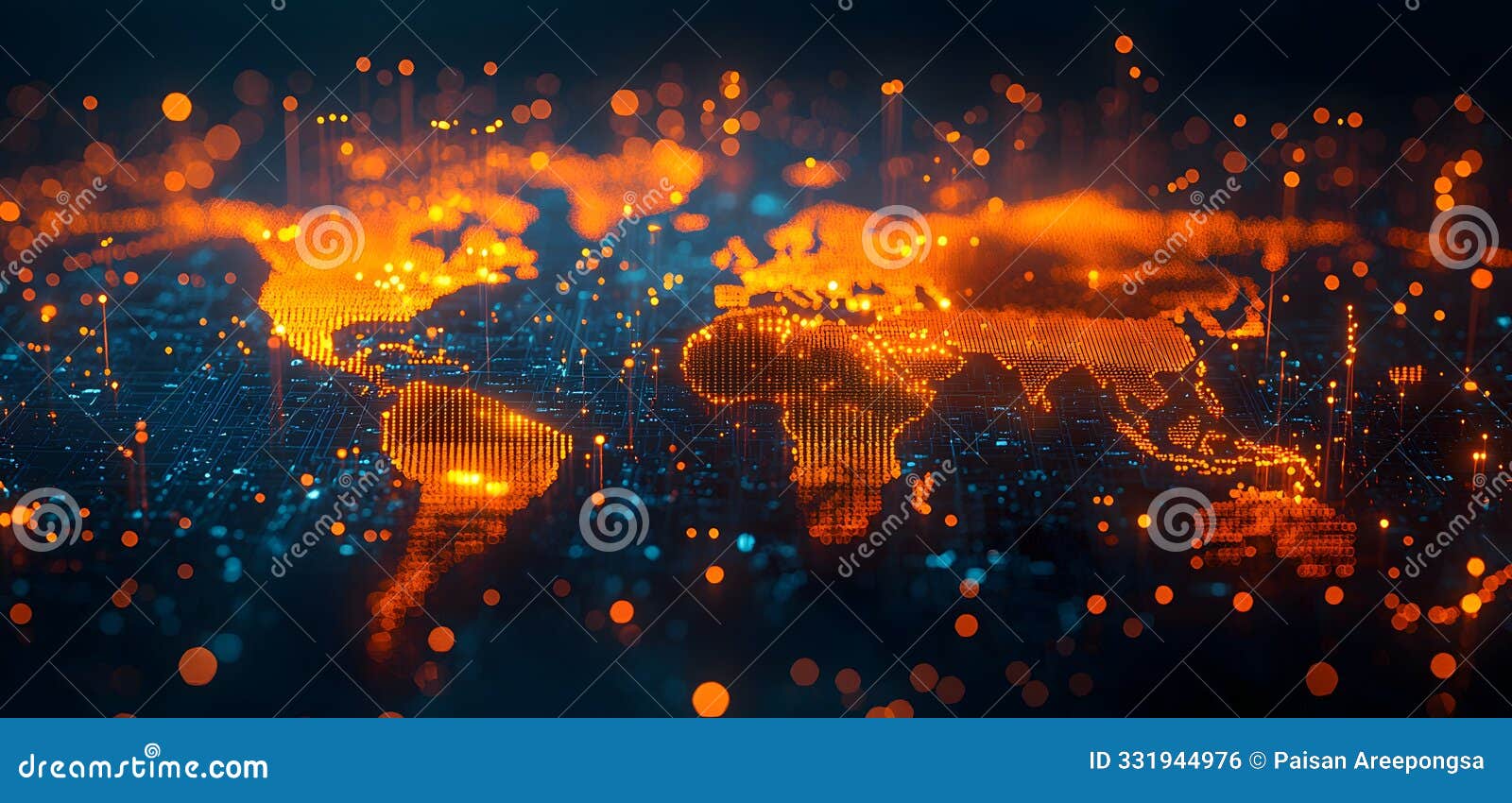 Illuminated Digital World Map Showcasing Global Connectivity With Vivid ...