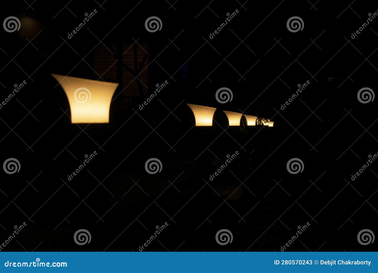 Illuminated Dim Garden Lights in a Row Stock Image - Image of beautiful ...