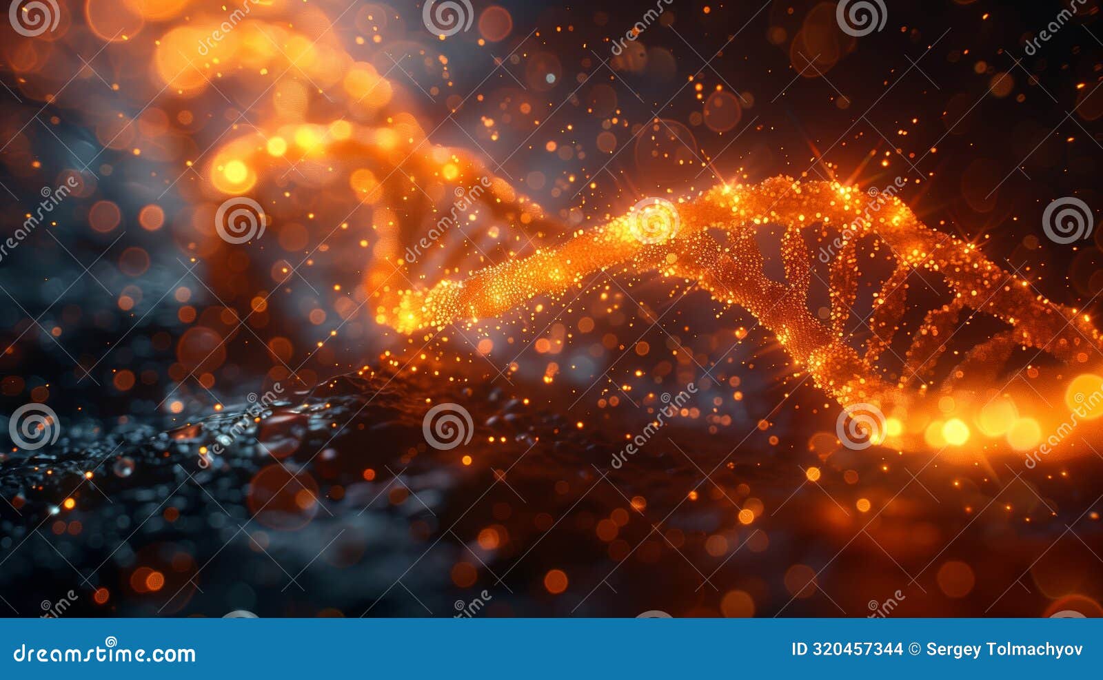 Illuminated DNA Strand Glowing in Dark Laboratory Setting at Night ...