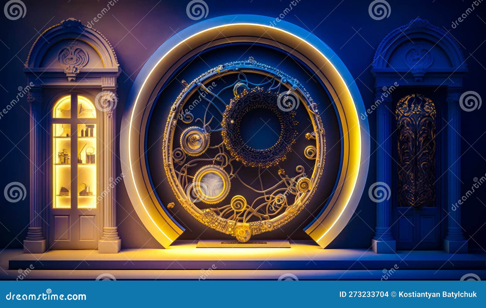 An Illuminated Door with Clock Inside of it. Generative AI Stock ...