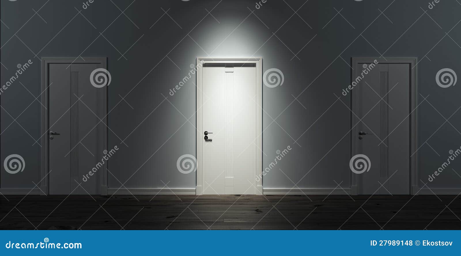 Illuminated door in row stock illustration. Illustration of dilemma ...