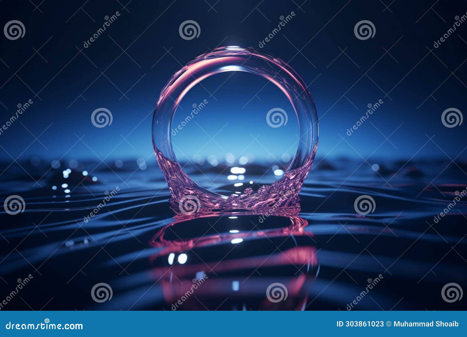 Illuminated Elegance Water Surface with Light, Captivating 3D Rendering ...