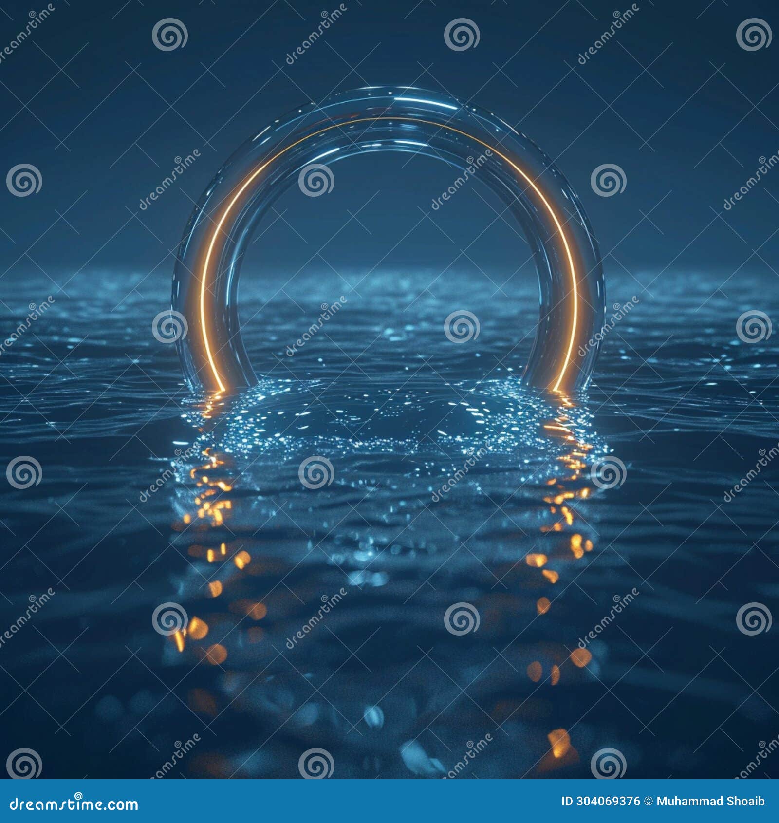 Illuminated Elegance Water Surface with Light, Captivating 3D Rendering ...