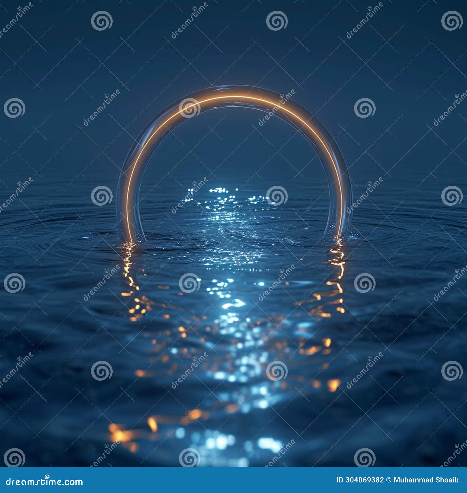 Illuminated Elegance Water Surface with Light, Captivating 3D Rendering ...