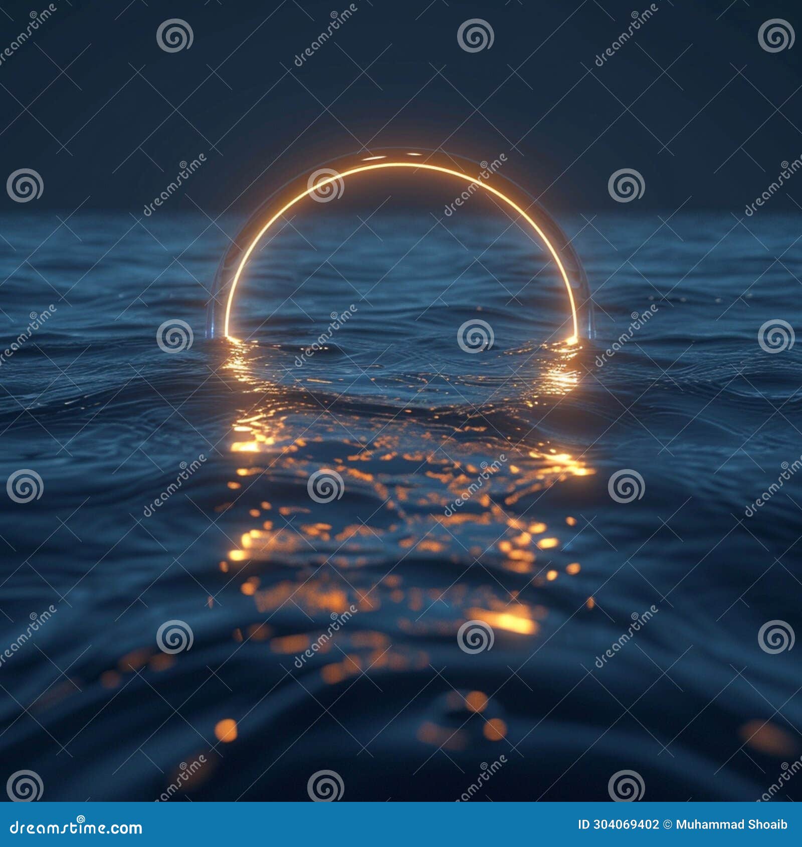 Illuminated Elegance Water Surface with Light, Captivating 3D Rendering ...