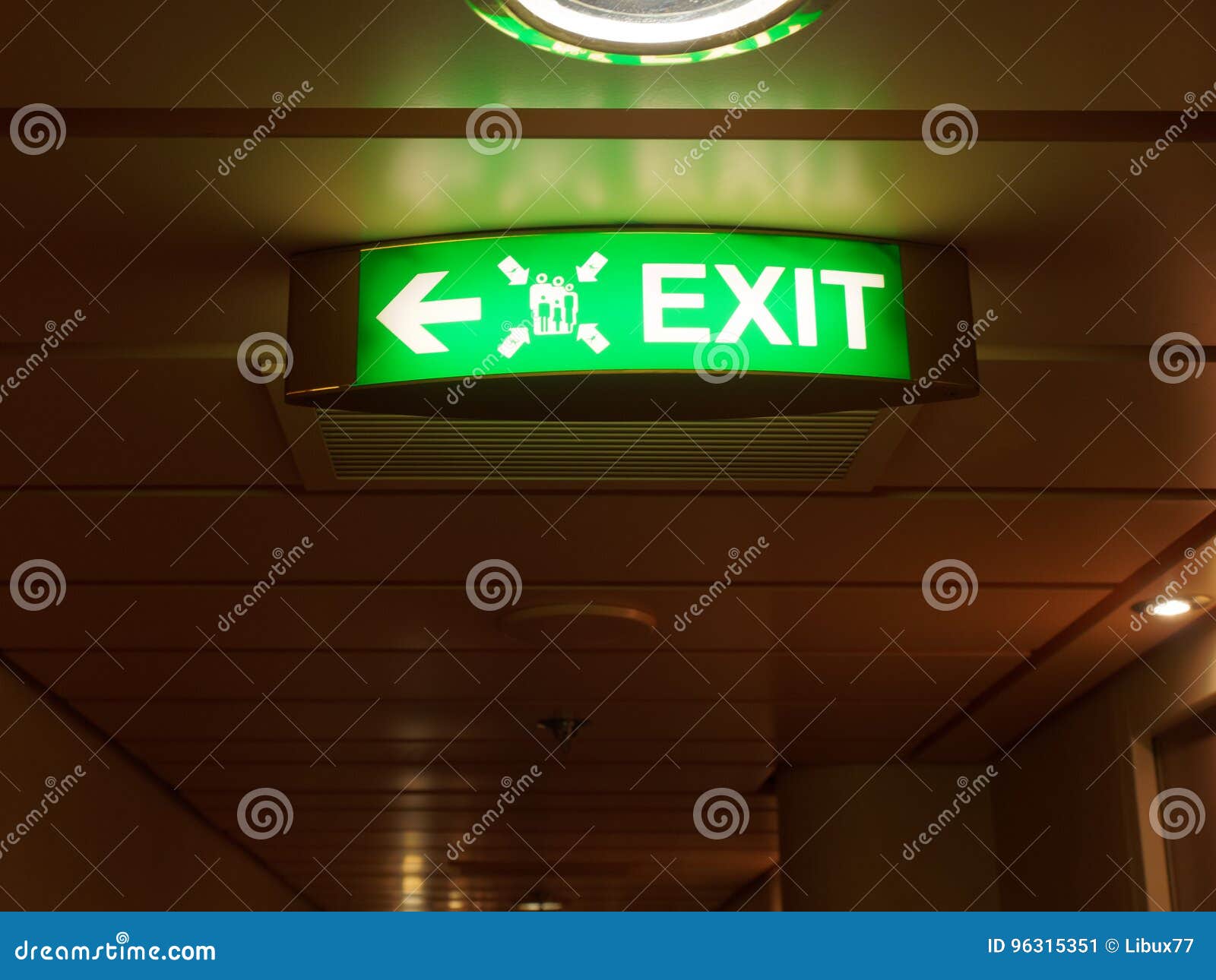 Illuminated Emergency Exit Sign Stock Image - Image of hotel, building ...