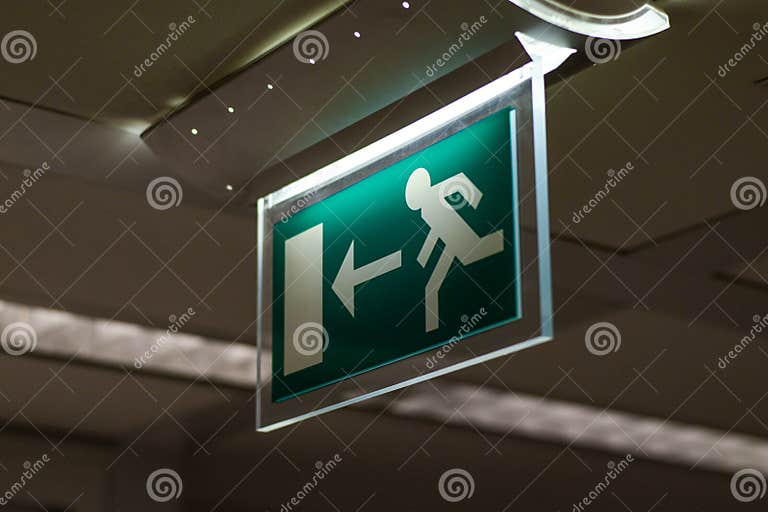 Illuminated Emergency Exit Sign Stock Photo - Image of building ...